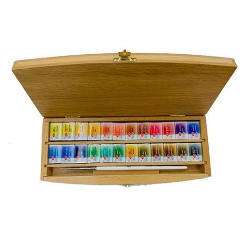 ST PETERSBURG WHITE NIGHTS WOODEN WATERCOLOUR BOX OF 24 PANS AND BRUSH