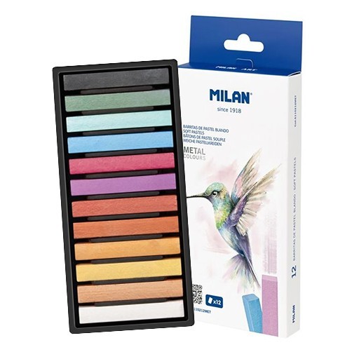 MILAN ART BOX OF 12 SOFT PASTELS METALLIC COLOURS