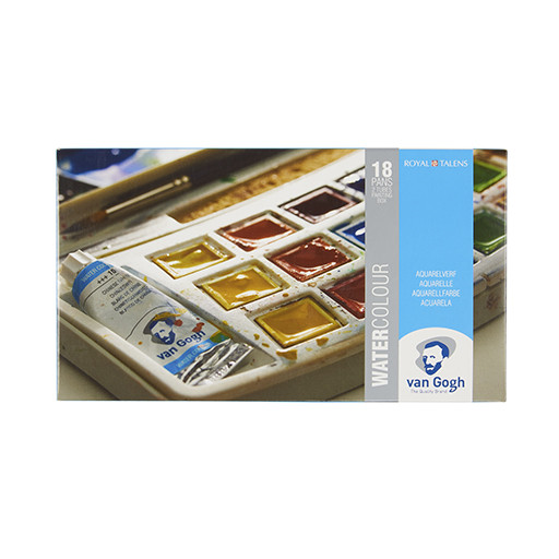 VAN GOGH PLASTIC WATERCOLOUR BOX 18 HALF GODETS 2 TUBES 10 ML BRUSH