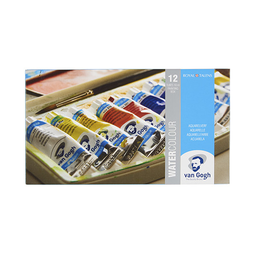 VAN GOGH WATERCOLOR PLASTIC BOX SET OF 12 X 10 ML TUBES + BRUSH + SPONGE