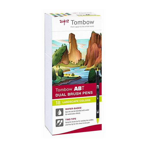 TOMBOW DUAL BRUSH SET 18 FEUTRES À DEUX POINTES COULEURS PAYSAGE