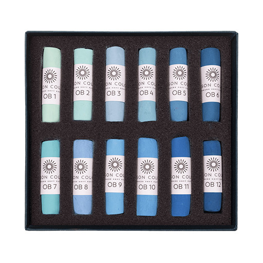 UNISON SOFT PASTELS SET OCEAN BLUE - CARDBOARD BOX 12 SOFT PASTELS