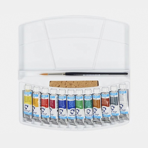 VAN GOGH WATERCOLOR PLASTIC BOX SET OF 12 X 10 ML TUBES + BRUSH + SPONGE