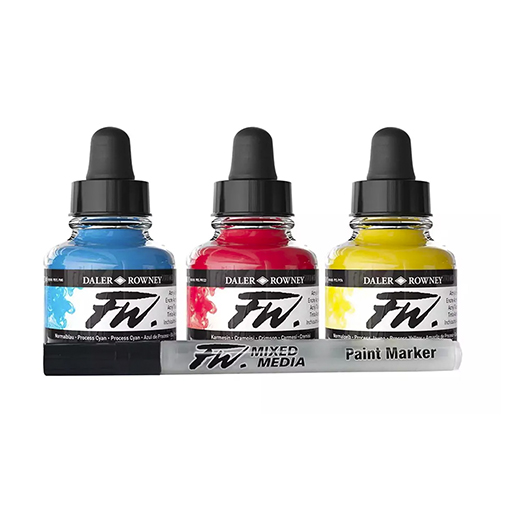 DALER ROWNEY FW ACRYLIC INK SET OF 3 PRIMARY COLOURS