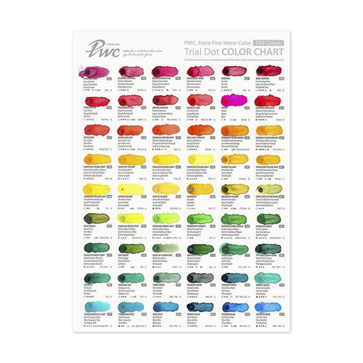 SHINHAN PWC EXTRA FINE WATERCOLOUR COLOUR CHART