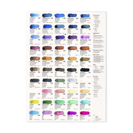 SHINHAN PWC EXTRA FINE WATERCOLOUR COLOUR CHART